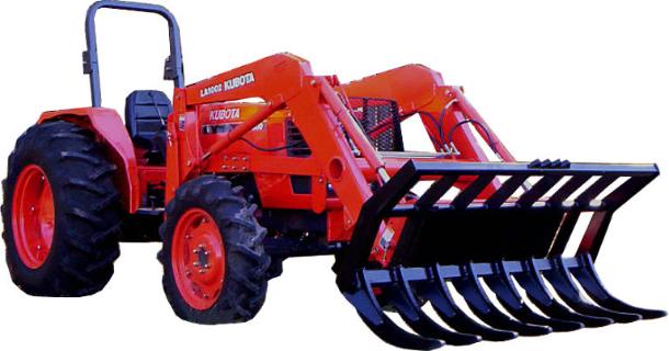 series I tractor loader stacking clearing root rake attachment